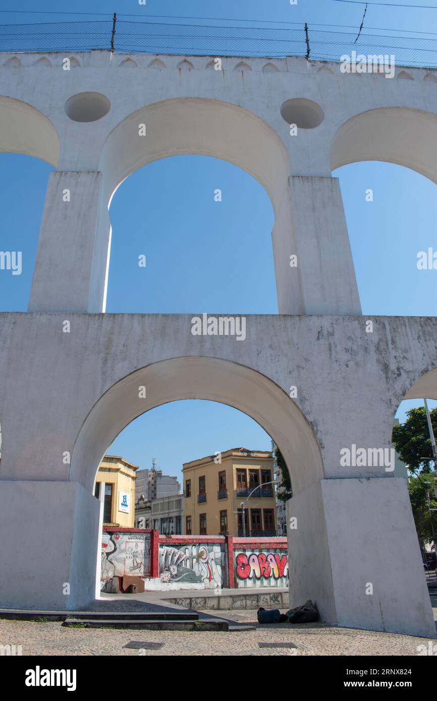 Rio de Janeiro, Brazil: skyline with the Carioca Aqueduct (Arcos da ...