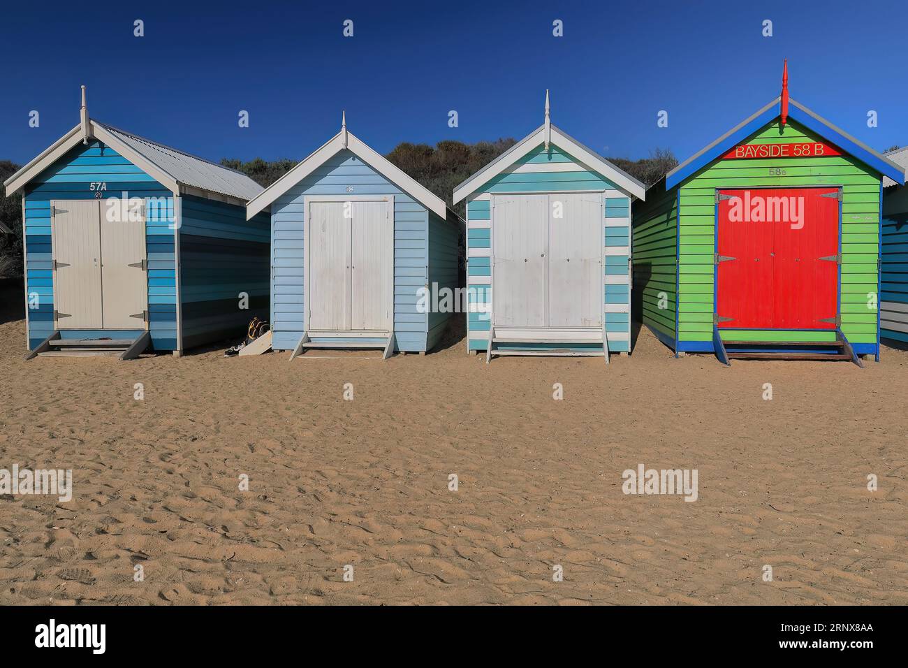 901 Partial row of the 82 brightly painted Victorian bathing boxes on ...