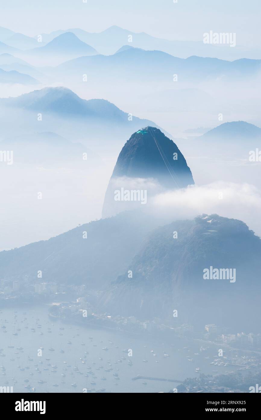 Rio de Janeiro, Brazil: city skyline, aerial view of Guanabara bay with ...