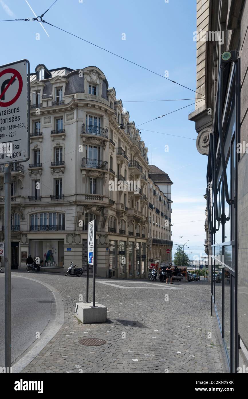 LAUSANNE, SWITZERLAND - JUNE 18, 2023: Panorama of old town of city of ...