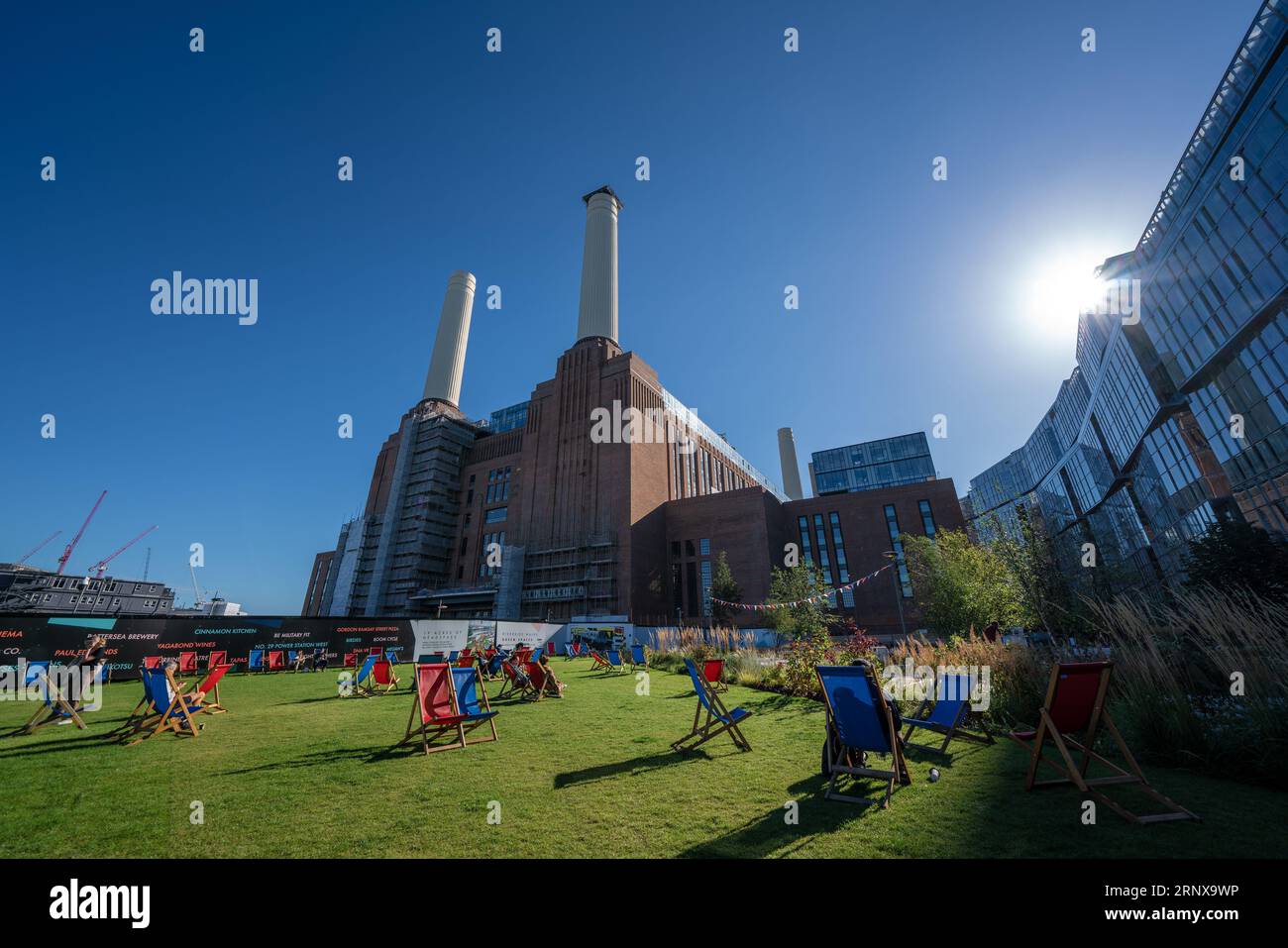 View of Battersea Power Station from the park outside the main building ...
