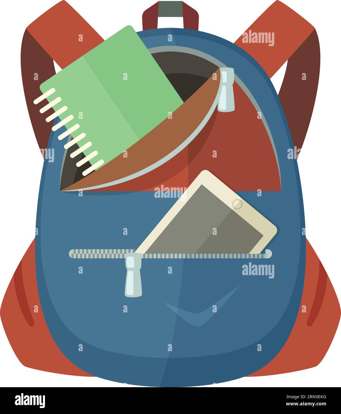 School backpack. Kid bag with study supplies cartoon icon Stock Vector ...