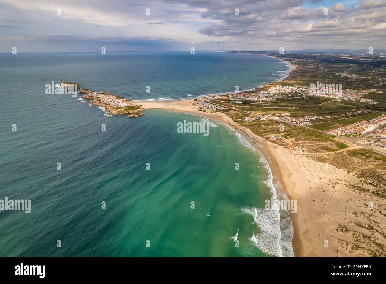 Aerial view of Baleal peninsula near Peniche town on the west coast of ...