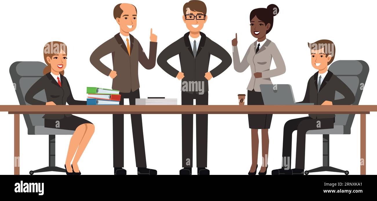 Diverse business team sit at conference table together Stock Vector ... Diverse business team sit at conference table together Stock Vector ...