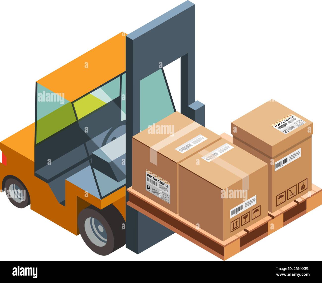 Forklift carrying cardboard boxes. Logistic isometric icon Stock Vector ...