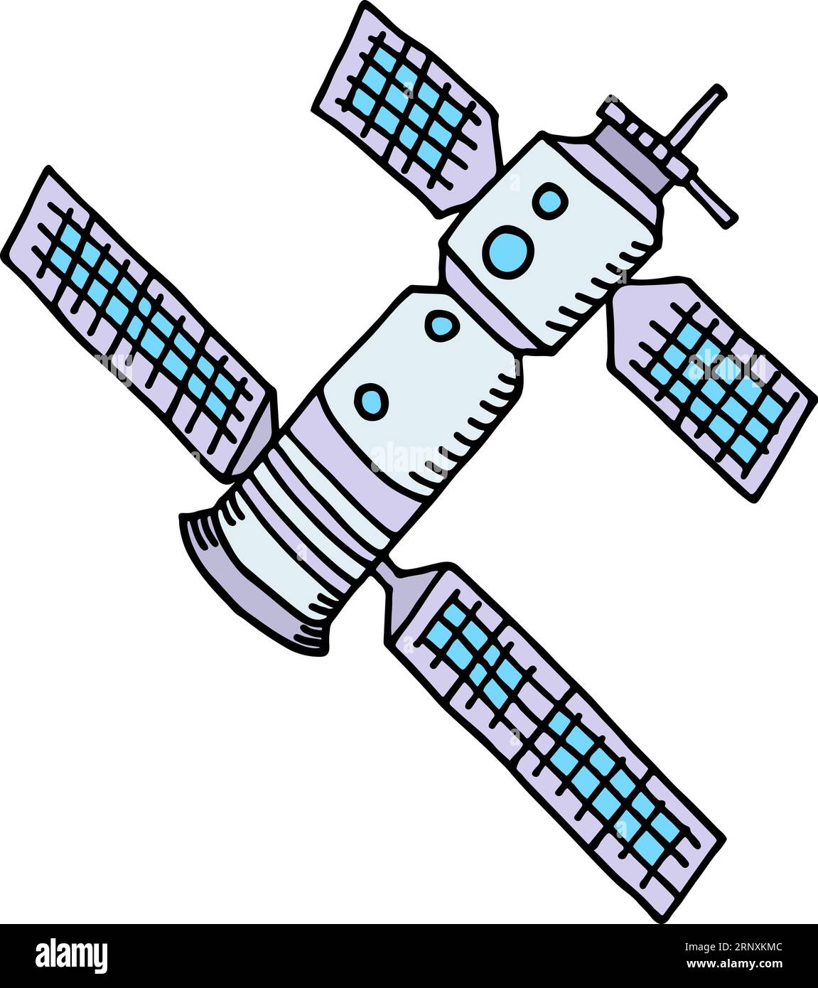 Space station doodle. Orbit spacecraft with solar panels Stock Vector ...