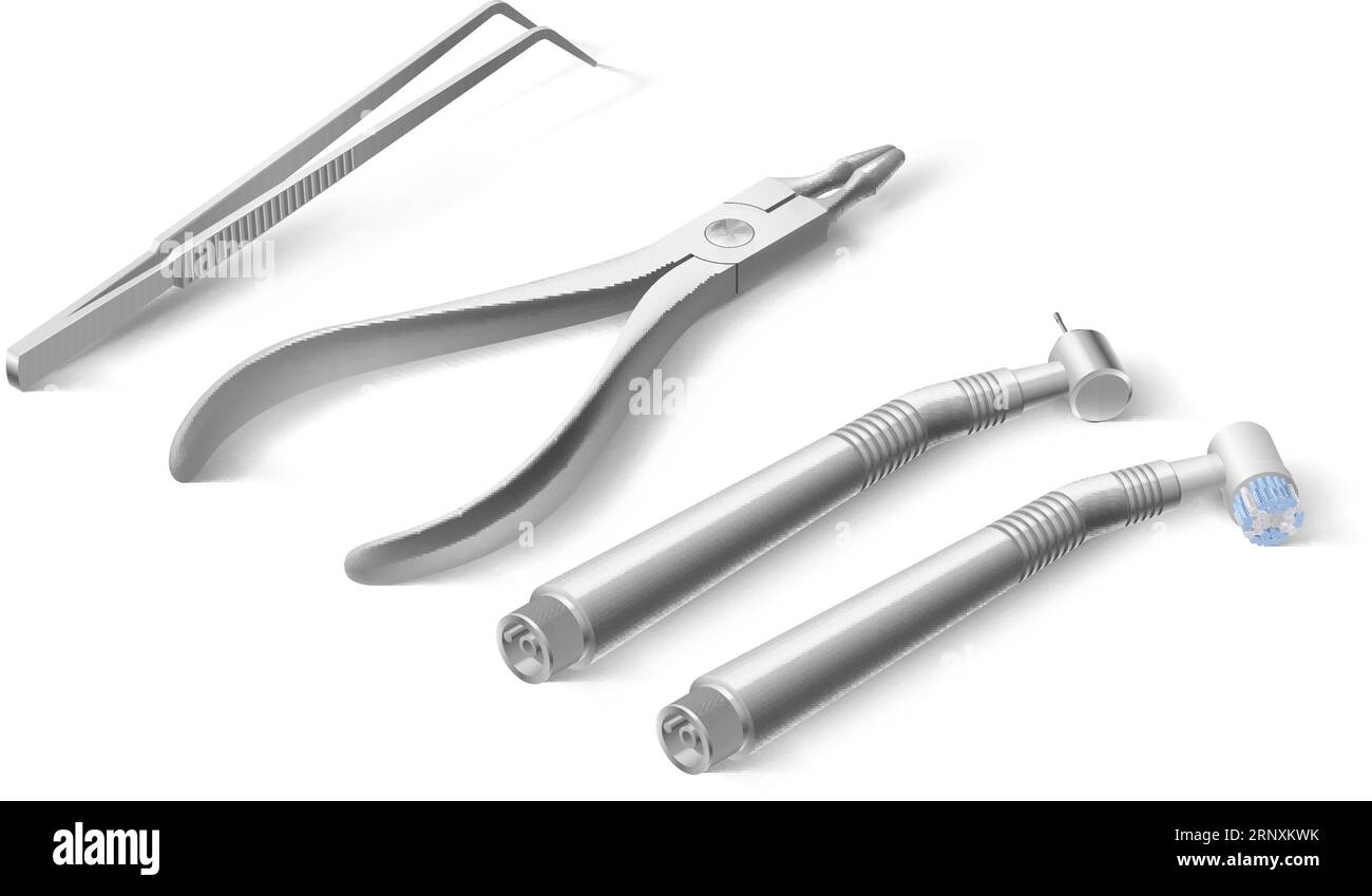 Basic Dentist Instruments Laid out Against White Background. A set of ...