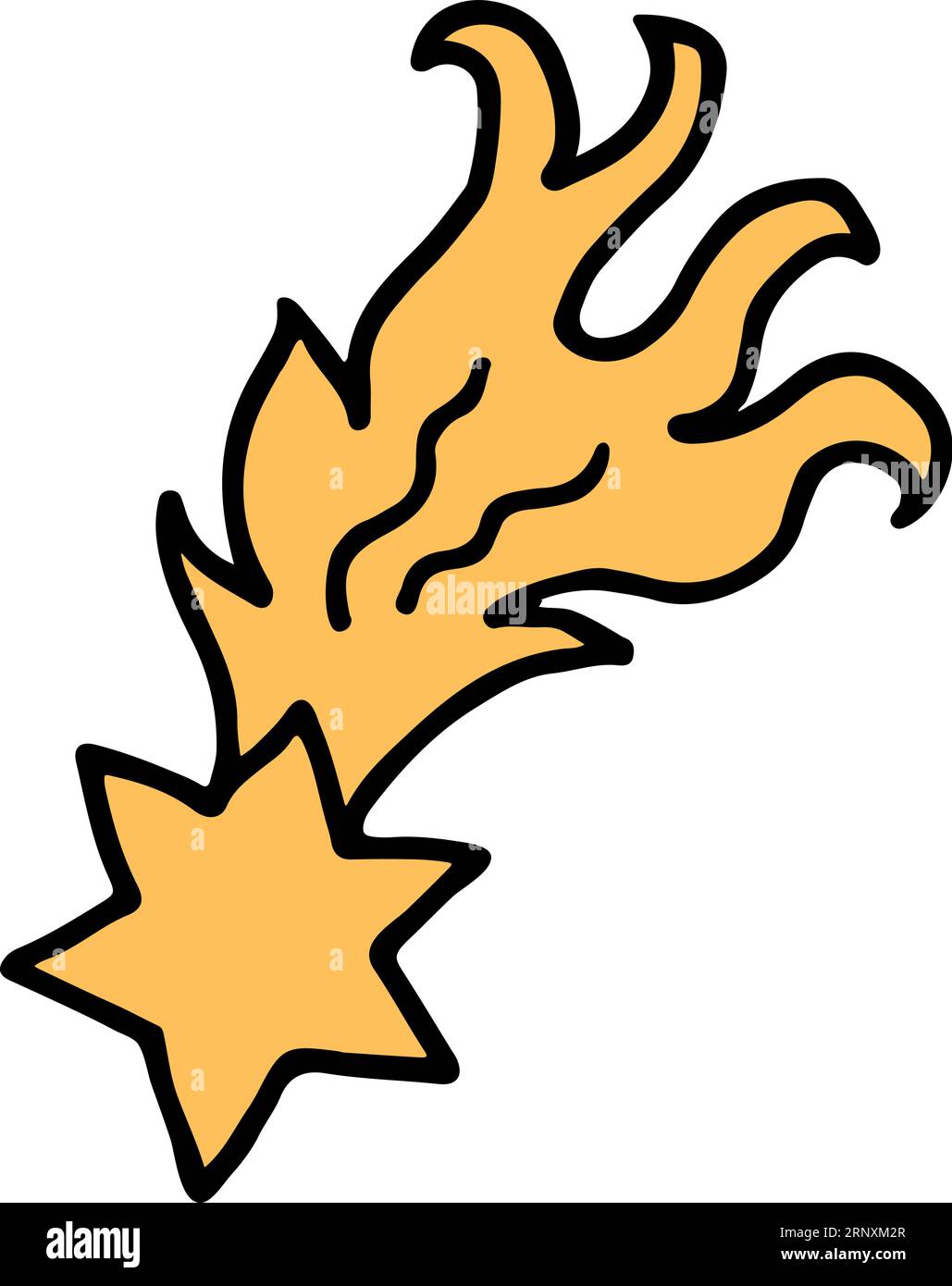 Falling star doodle. Comet with fire trail color icon Stock Vector ...