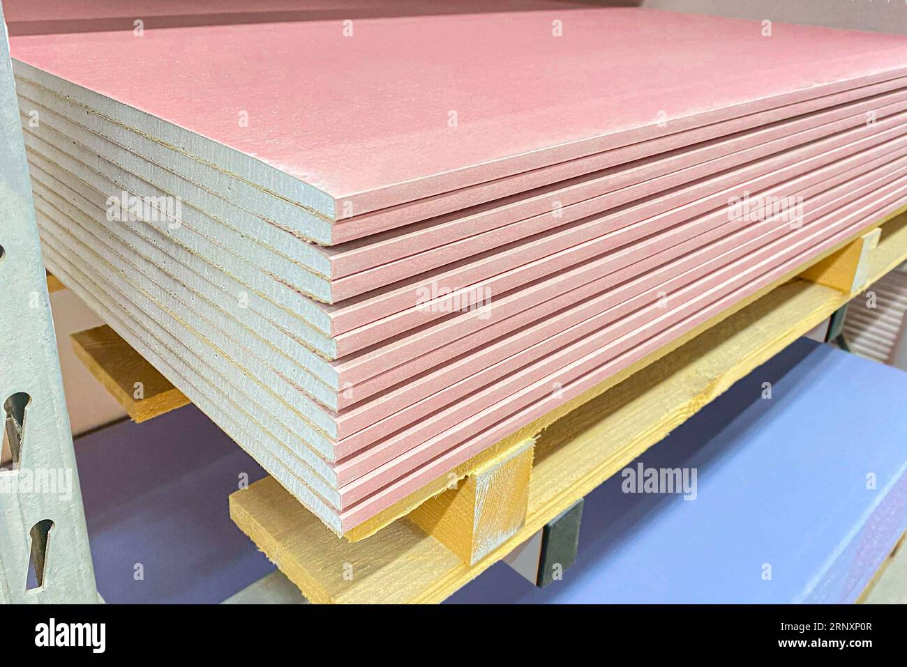 The stack of Plasterboard fire resistant gypsum board cardboard surface ...