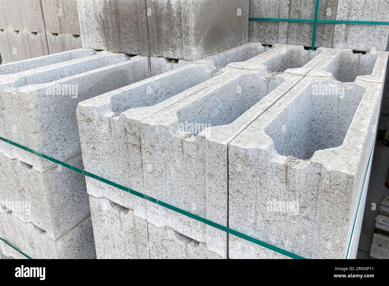 Stack on Pallet of Concrete Cinder Blocks, Grey Uniformed brick Shapes ...