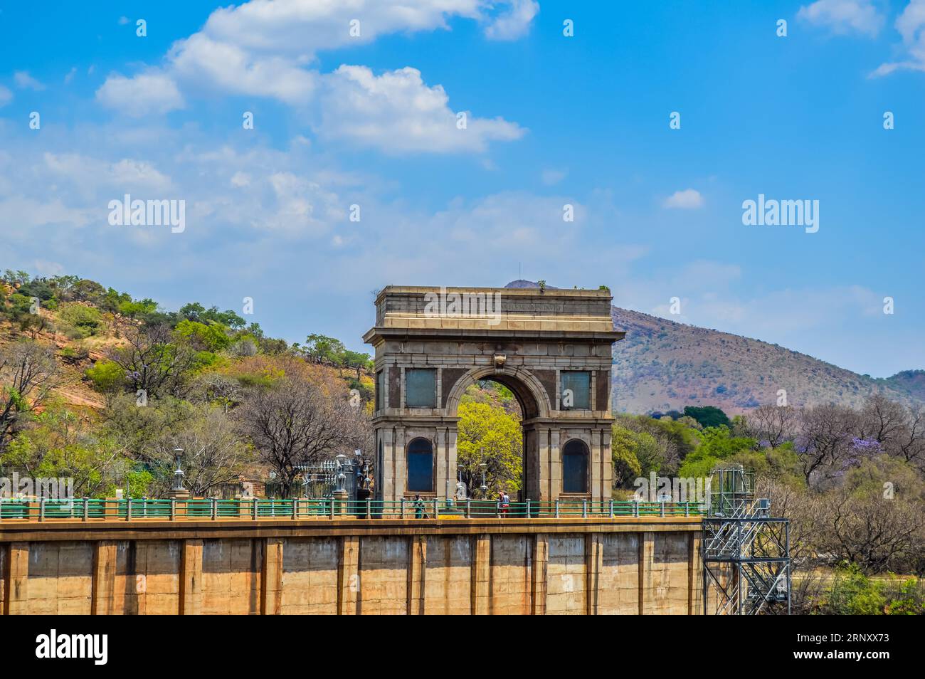 Hartbeespoort Dam Arch entrance with Crest gates monument on the flood ...