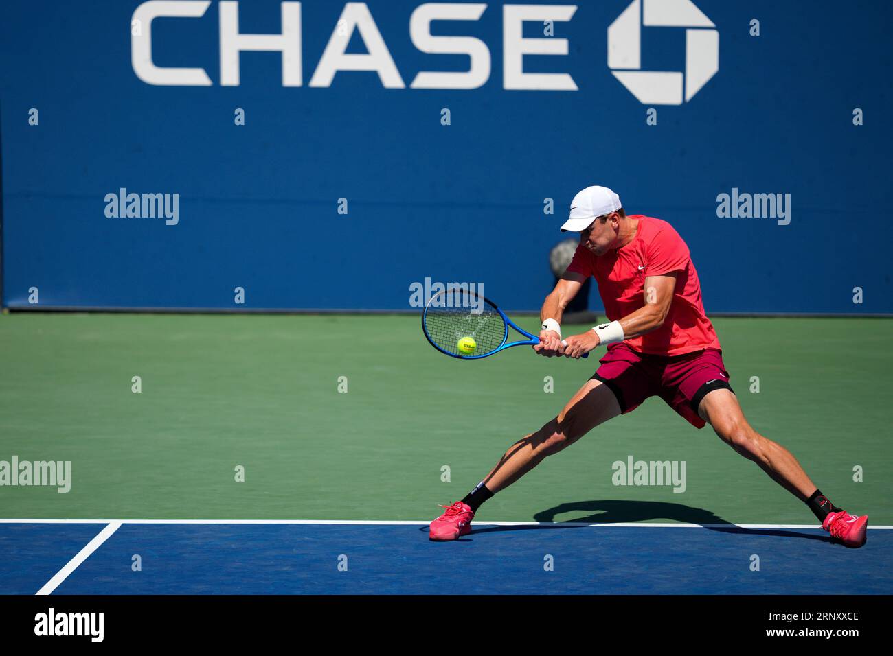 Jack Draper in action during a men's singles match at the 2023 US Open ...