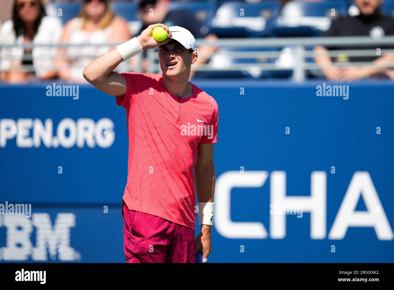 Jack Draper in action during a men's singles match at the 2023 US Open ...