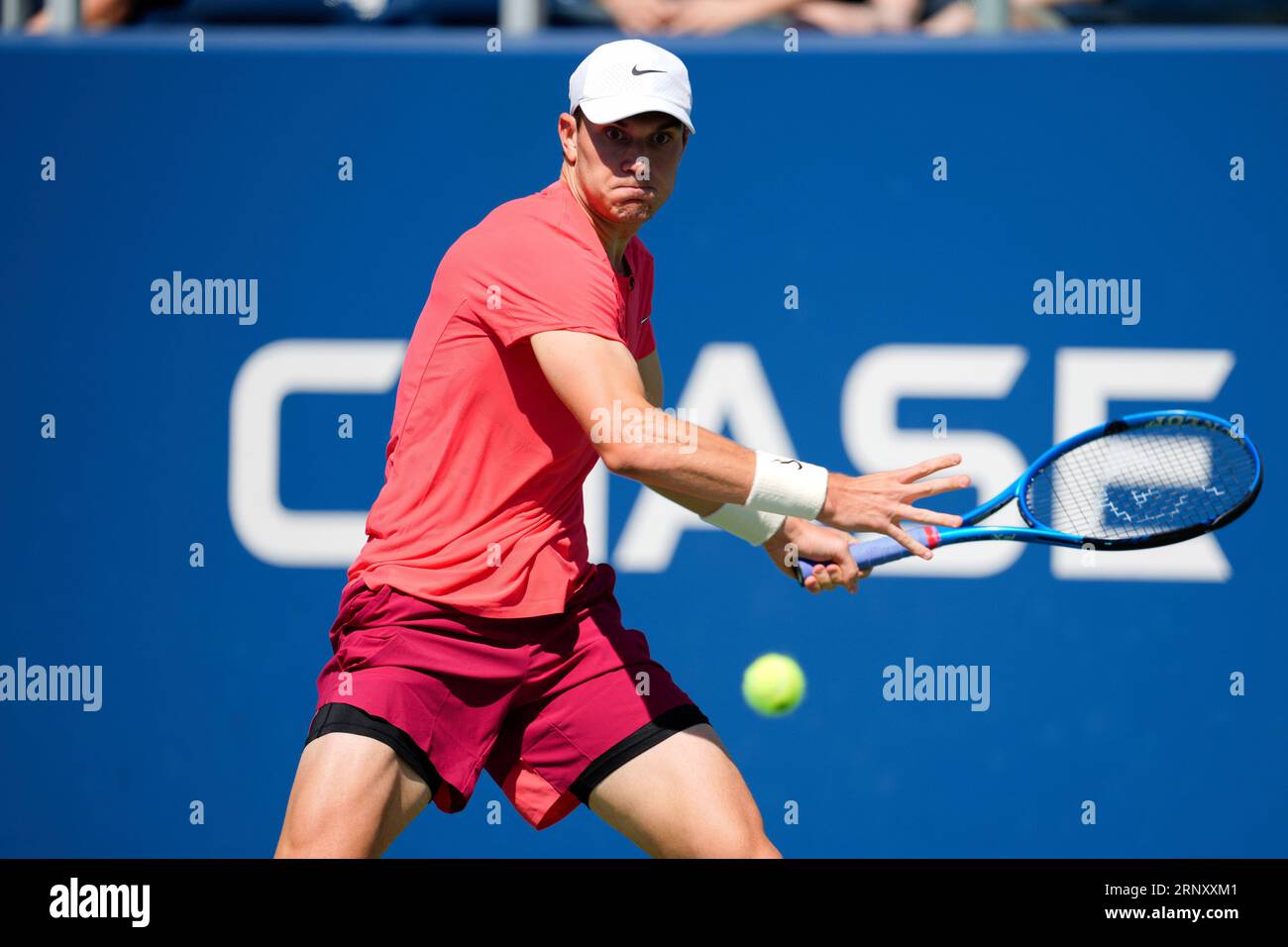 Jack Draper in action during a men's singles match at the 2023 US Open ...