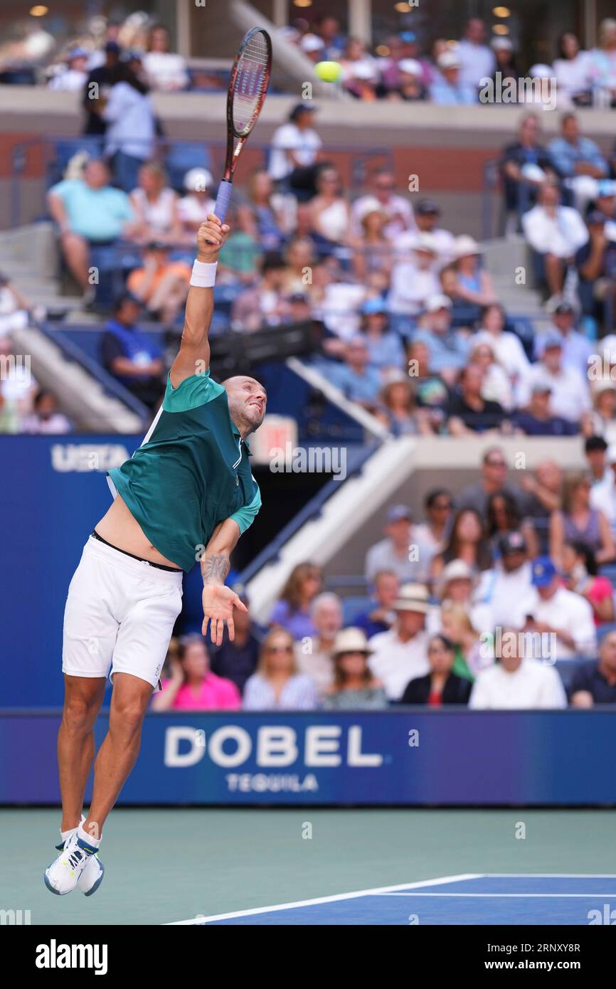 Daniel Evans in action during a men's singles match at the 2023 US Open ...