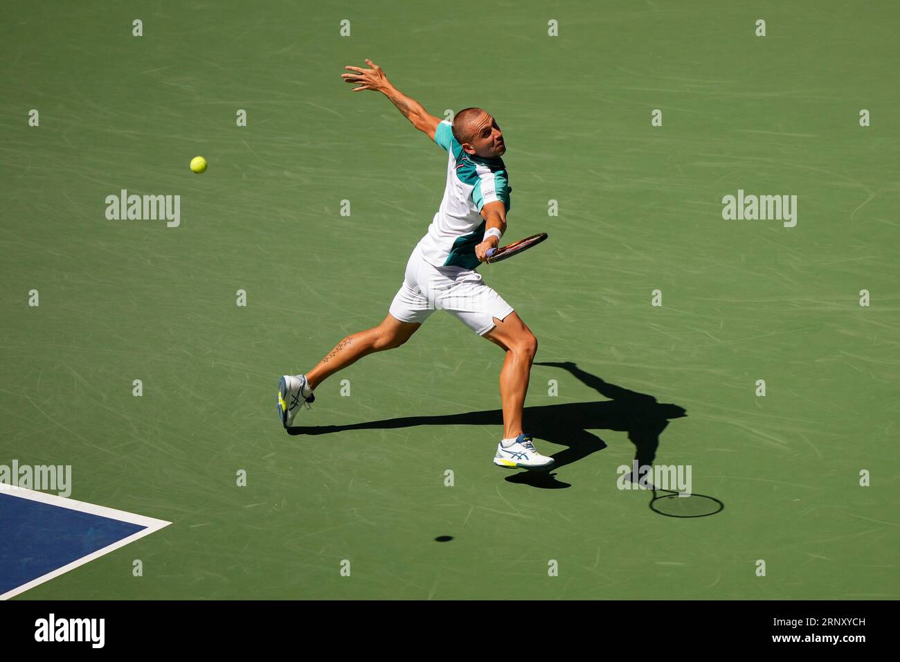 Daniel Evans in action during a men's singles match at the 2023 US Open ...