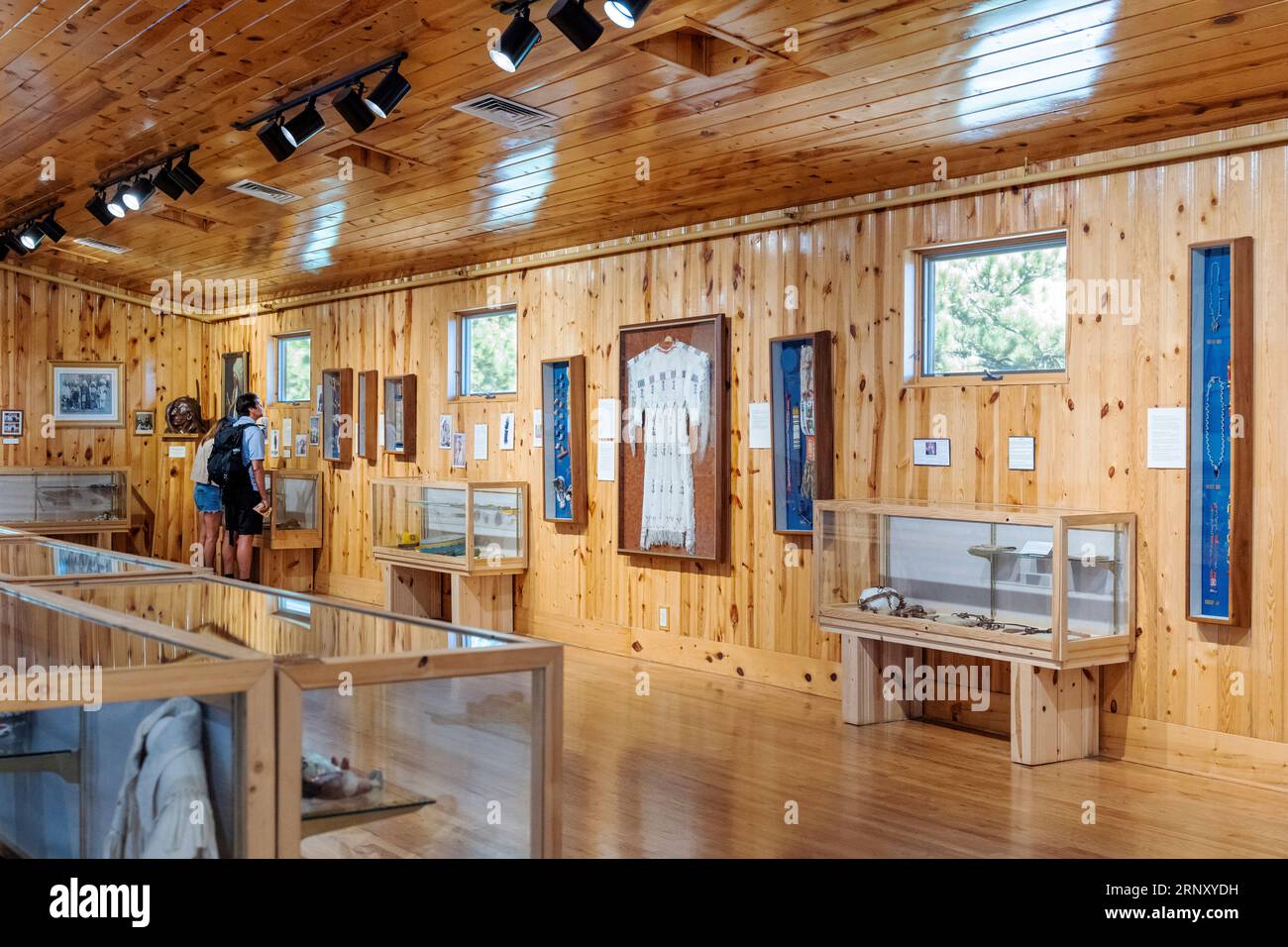 Tourists visit Crazy Horse Memorial; interior museum displays; Custer ...