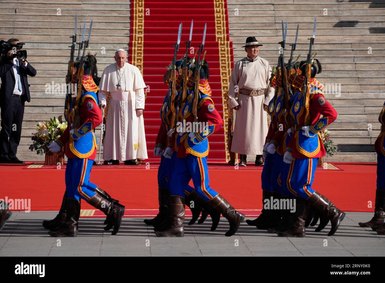 Mongolian President Ukhnaagiin Khurelsukh, right, and Pope Francis meet ...