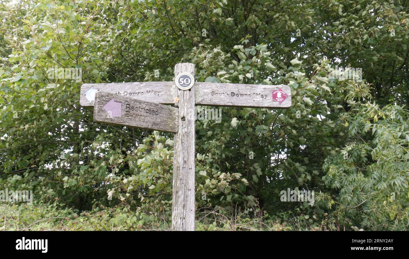 Footpath and Byway sign, South Downs, Sussex, England, UK Stock Photo ...