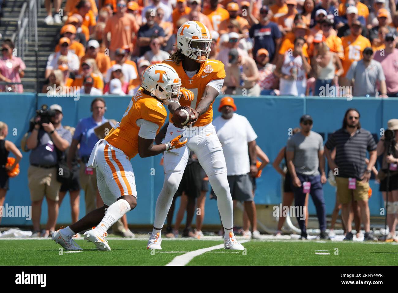 September 2, 2023: Joe Milton hands the ball to Jabari Small #2 of the ...