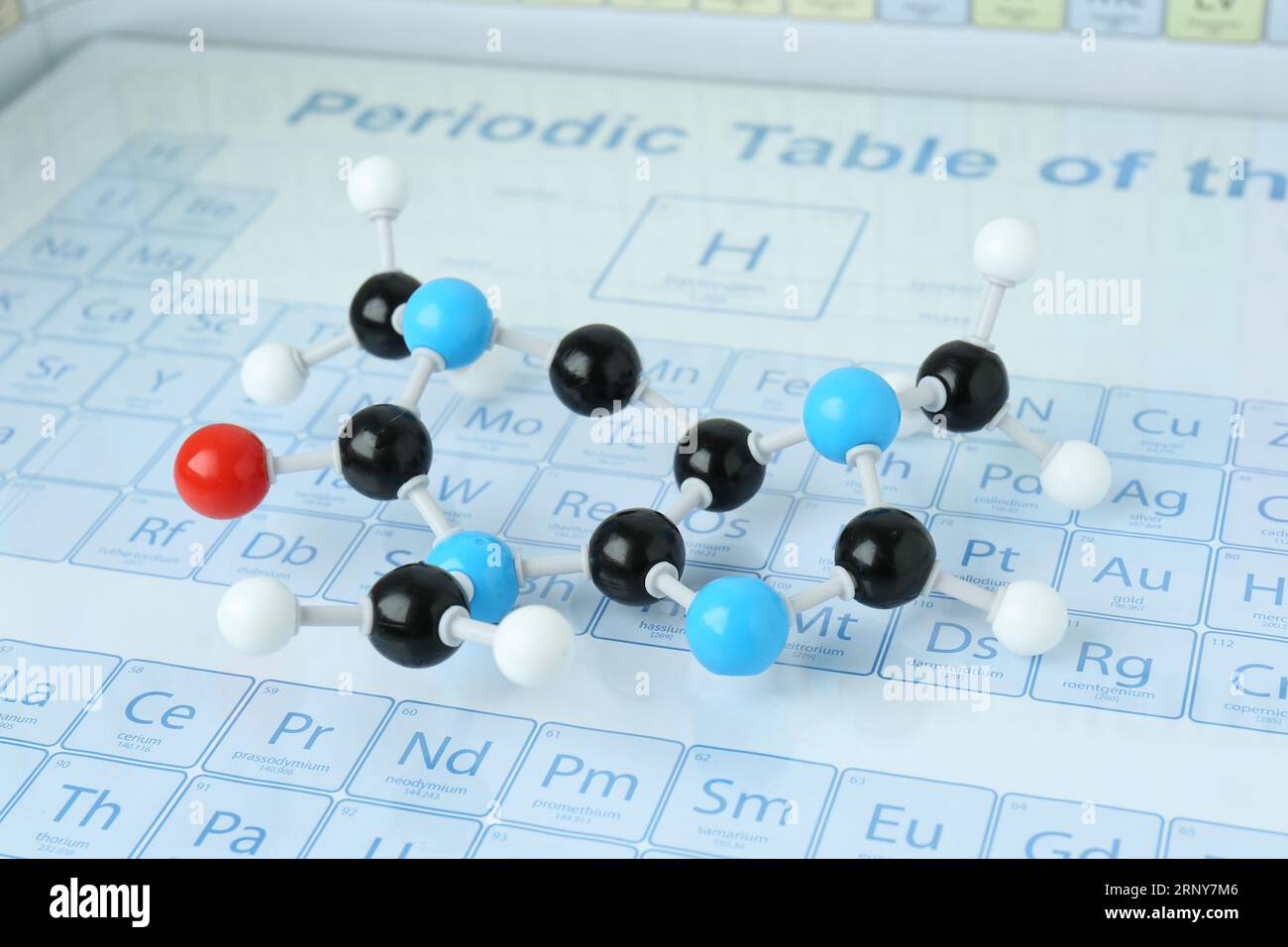 Molecular model on periodic table of chemical elements Stock Photo - Alamy