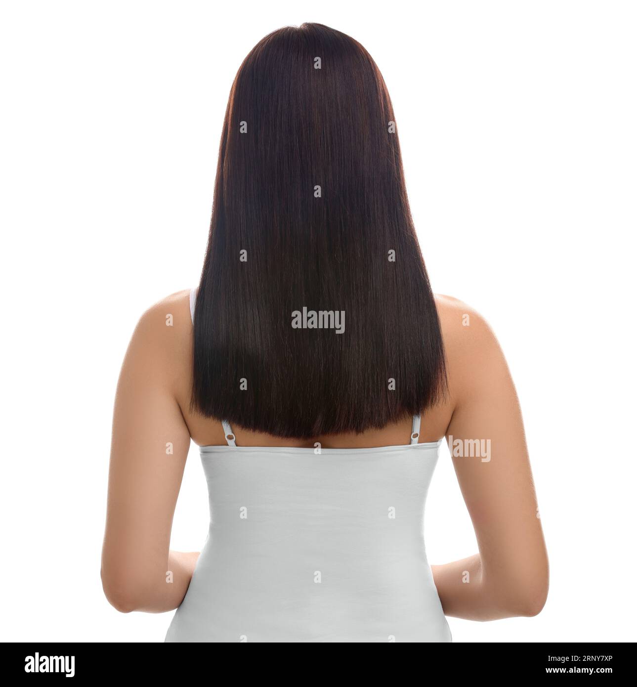 Woman with healthy hair on white background, back view Stock Photo - Alamy