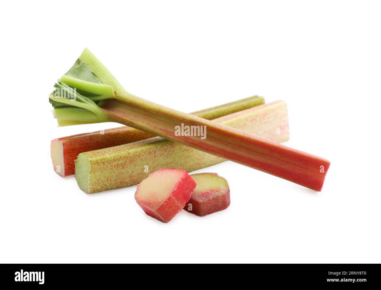 Cut fresh ripe rhubarb isolated on white Stock Photo - Alamy