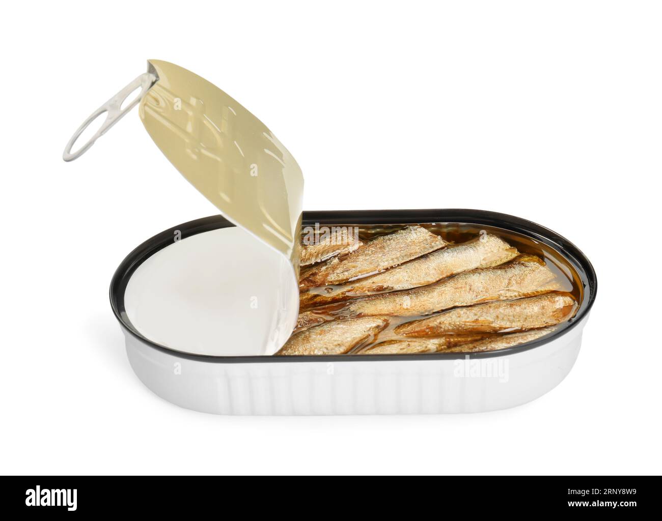 One tin can of sprats isolated on white Stock Photo - Alamy
