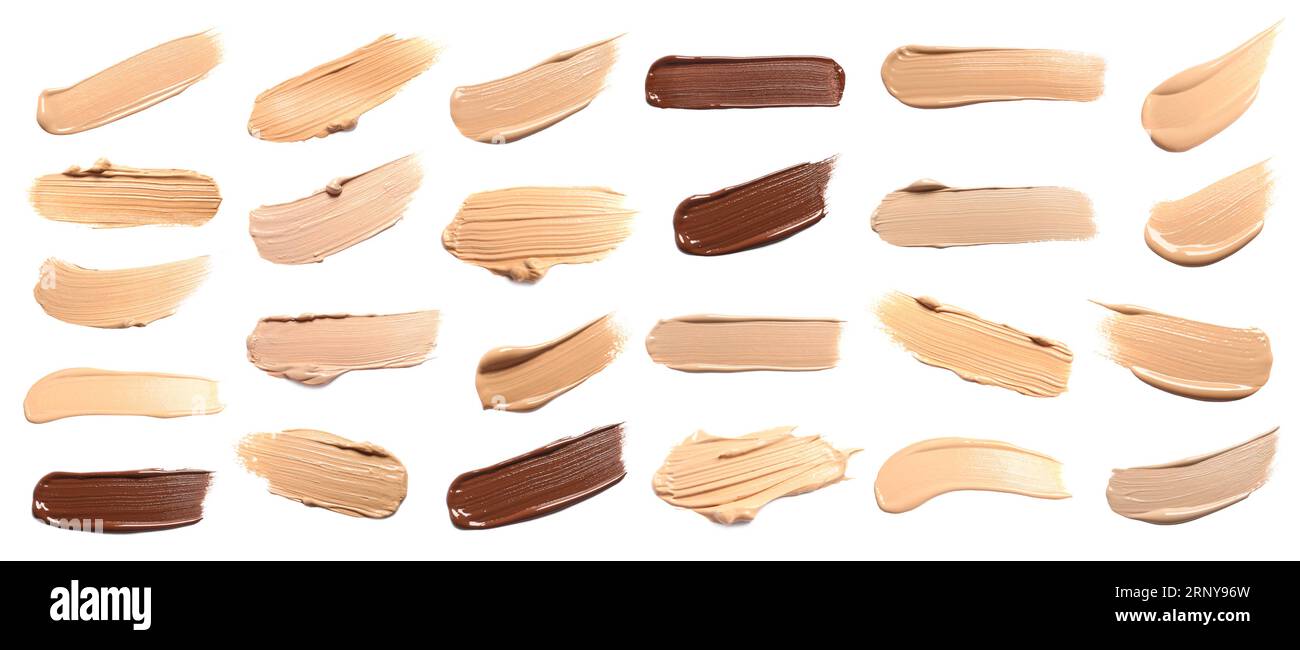 Set of foundation samples in different tones on white background Stock ...