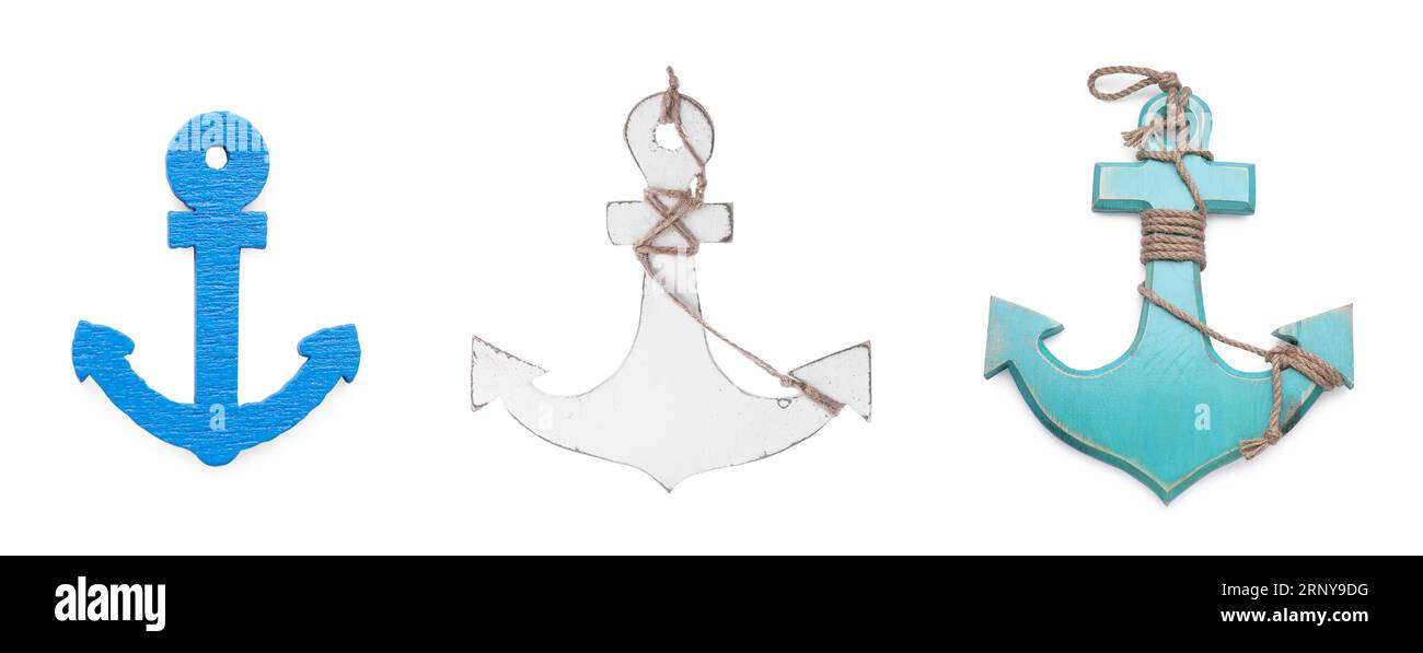 Set with different anchors isolated on white Stock Photo - Alamy