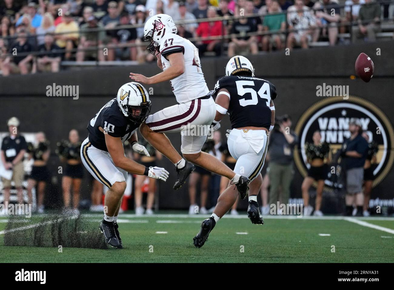 Vanderbilt linebacker Bryan Longwell (54) blocks a punt by Alabama A&M ...