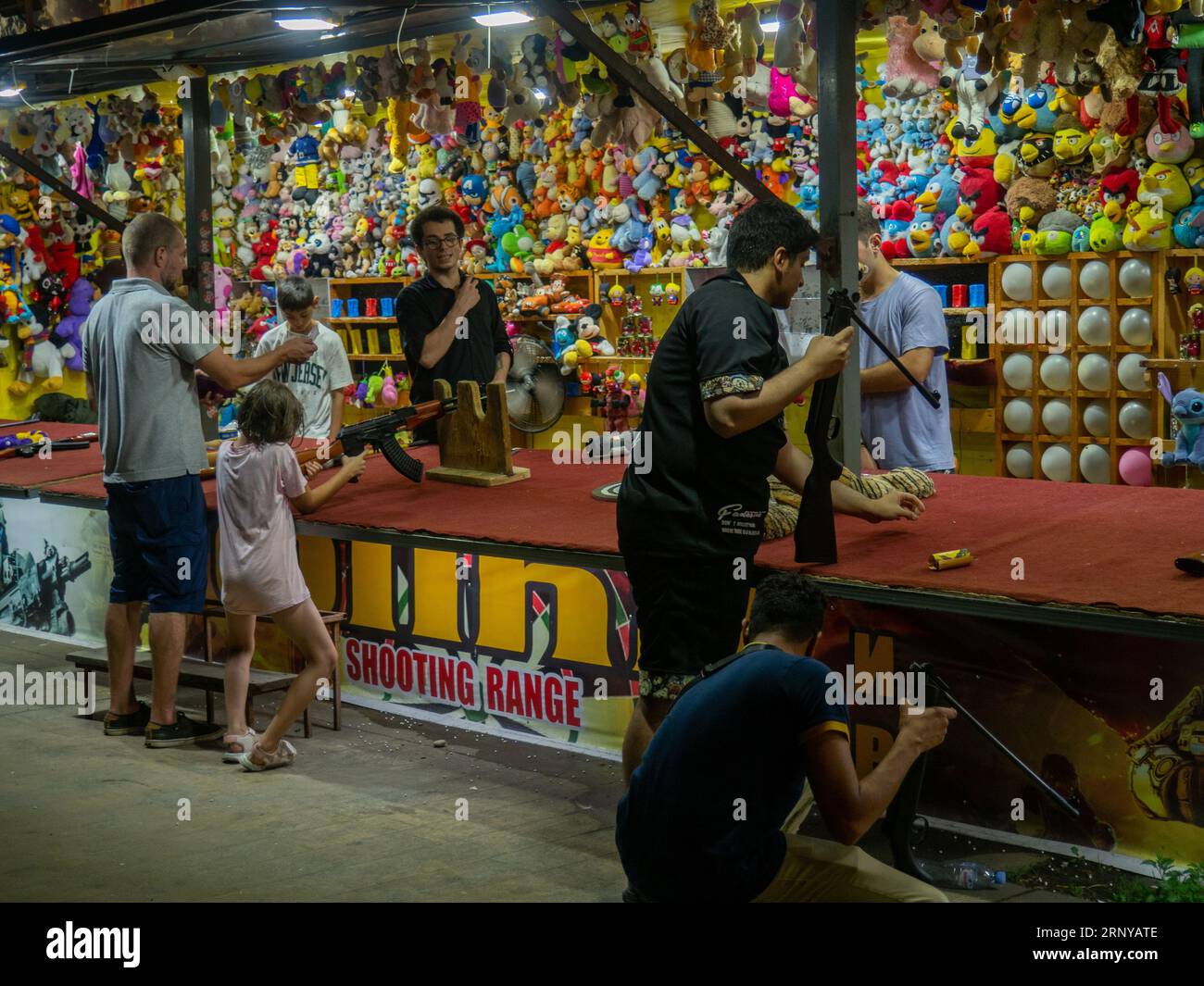 Batumi, Georgia. 08.18.2023 Shooting range at the resort. Prize game ...