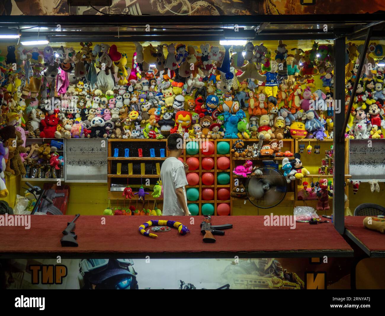 Batumi, Georgia. 08.18.2023 Shooting range at the resort. Prize game ...