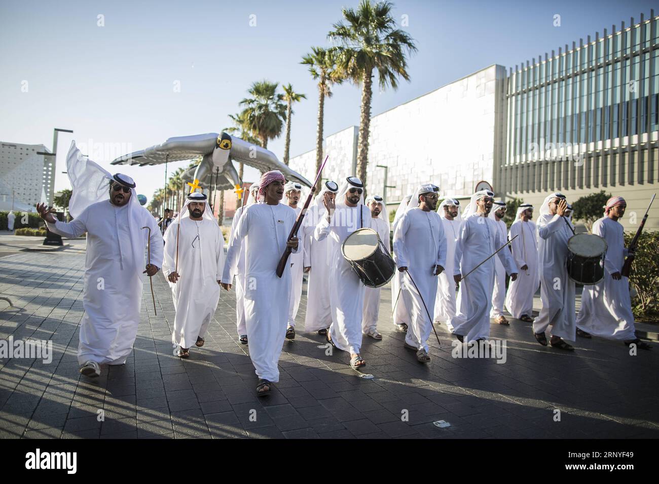 (180316) -- DUBAI, March 16, 2018 -- Performers take part in a parade ...