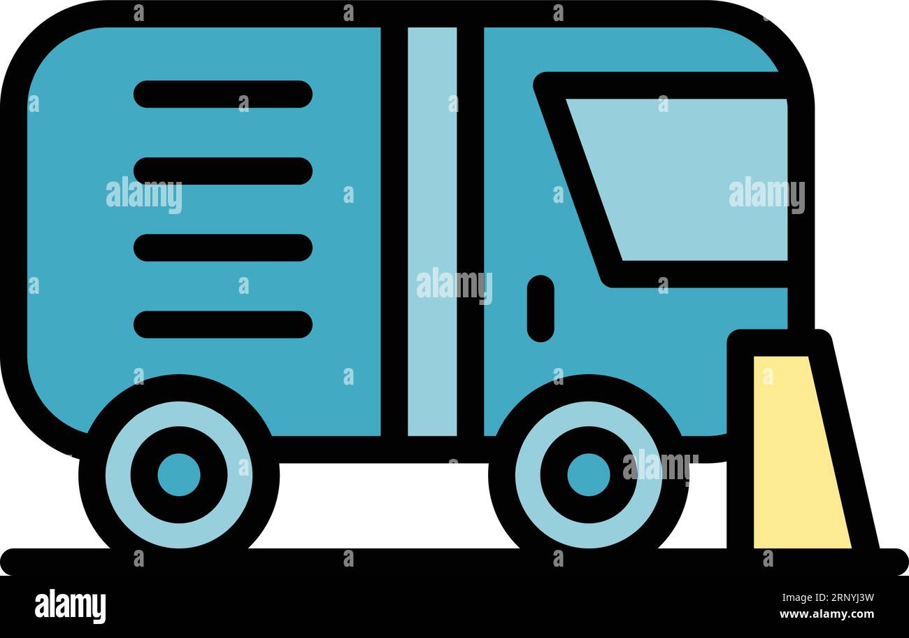 Machine sweeper icon outline vector. Street truck. Road cleaning color ...