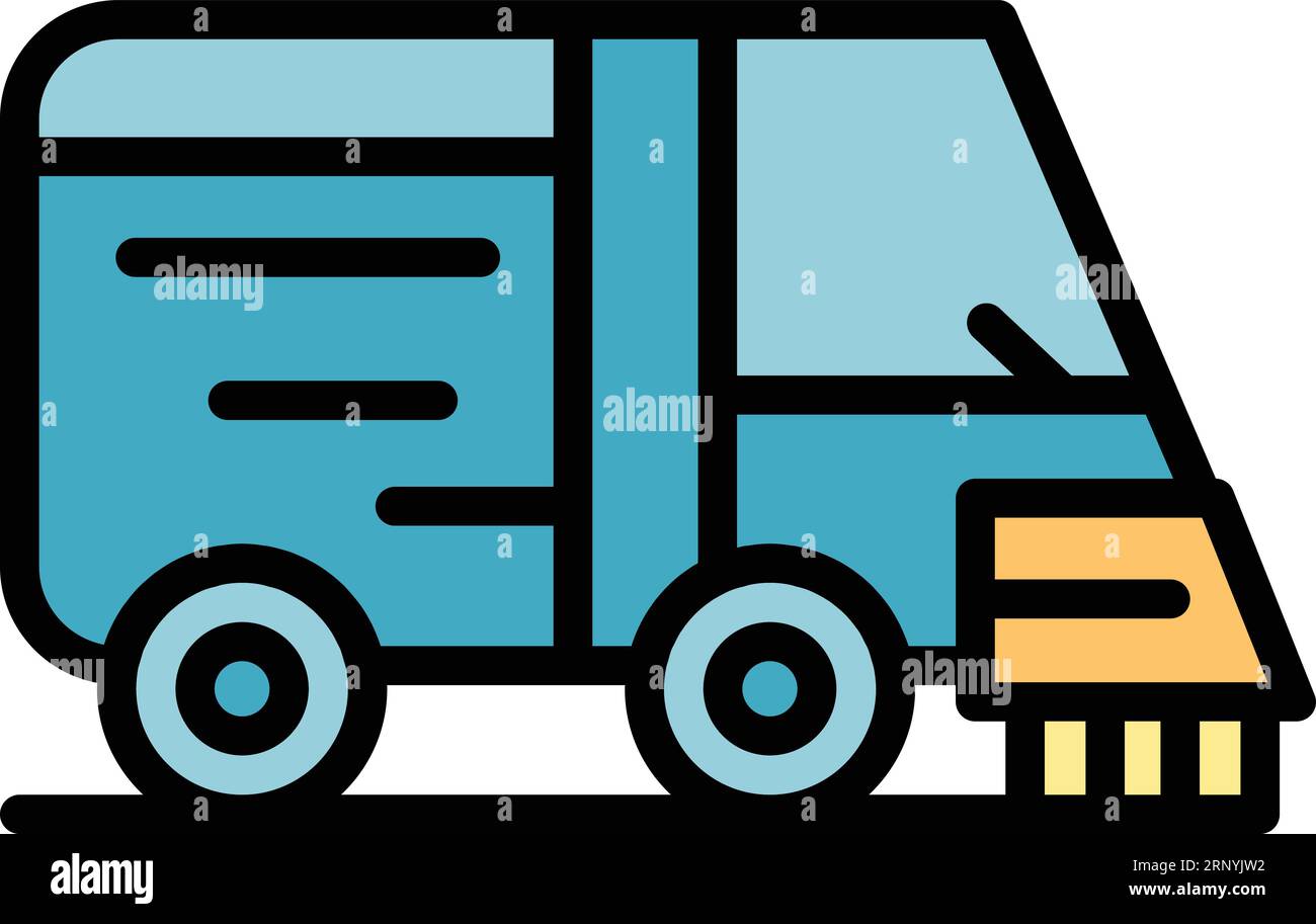 Cleanup machine icon outline vector. Road truck. Cleaner garbage color ...