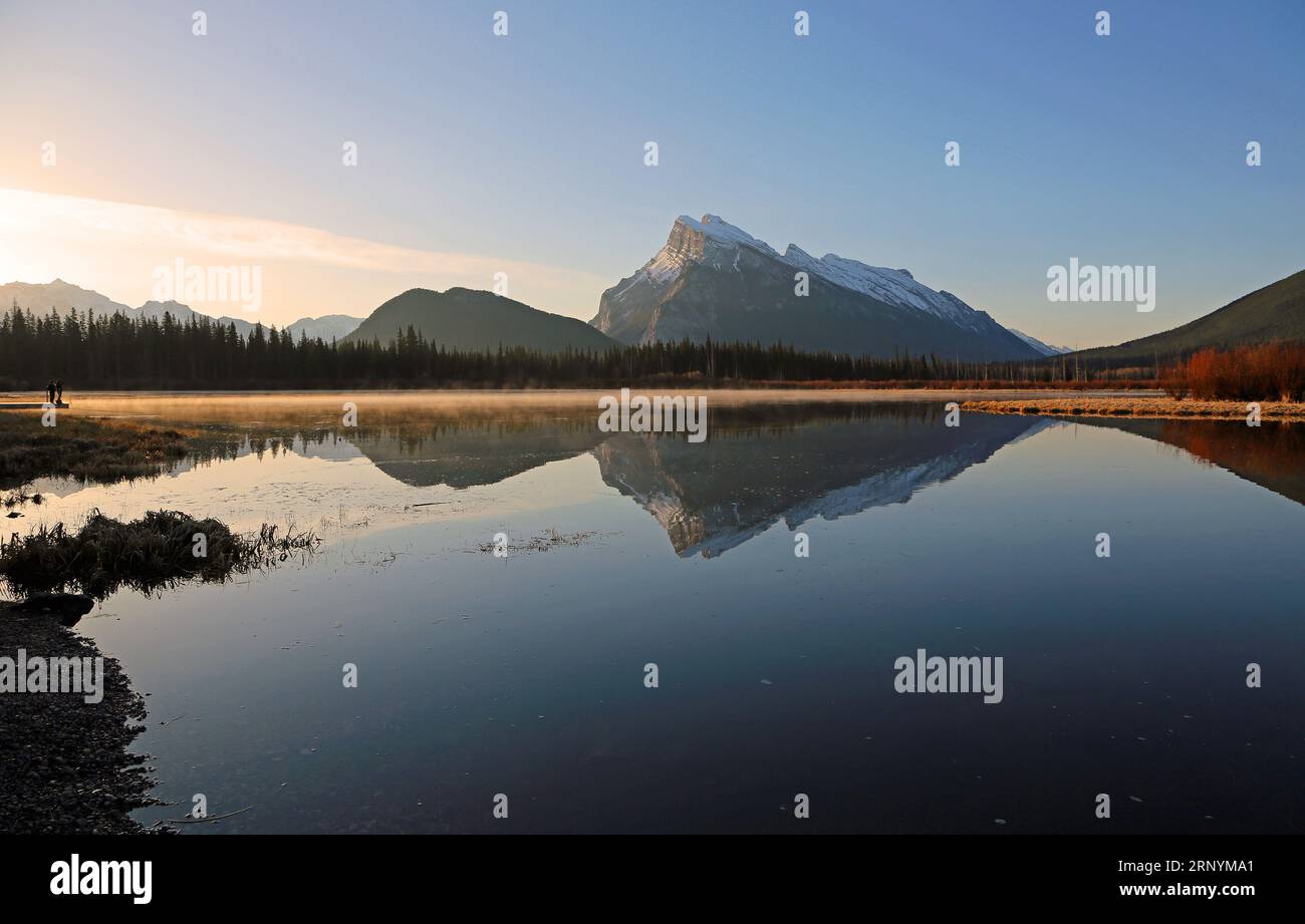 Morning fog at sunrise - Banff National Park, Canada Stock Photo - Alamy