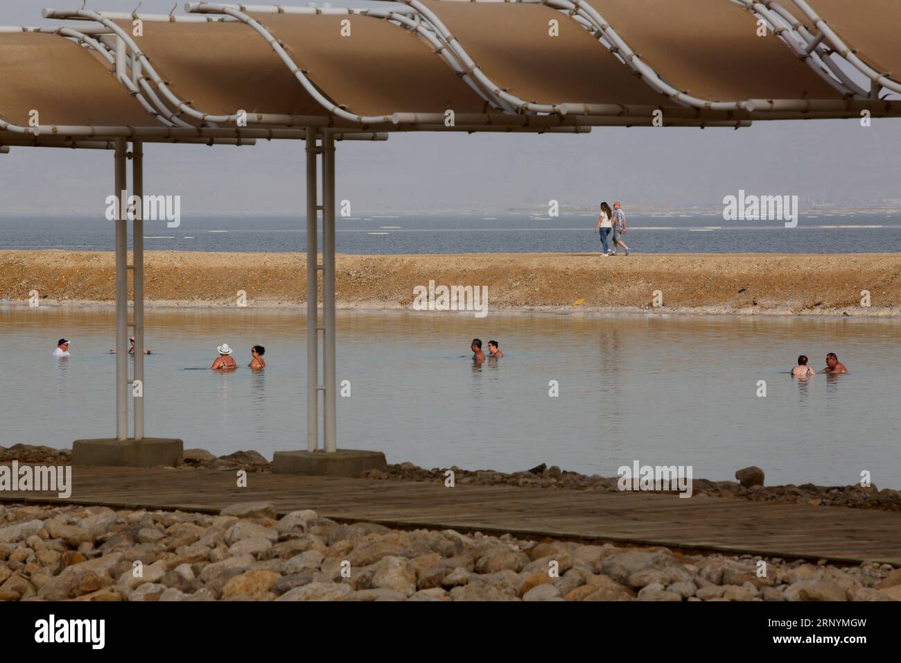(180326) -- NEVE ZOHAR (ISRAEL), March 26, 2018 -- Tourists swim in a ...