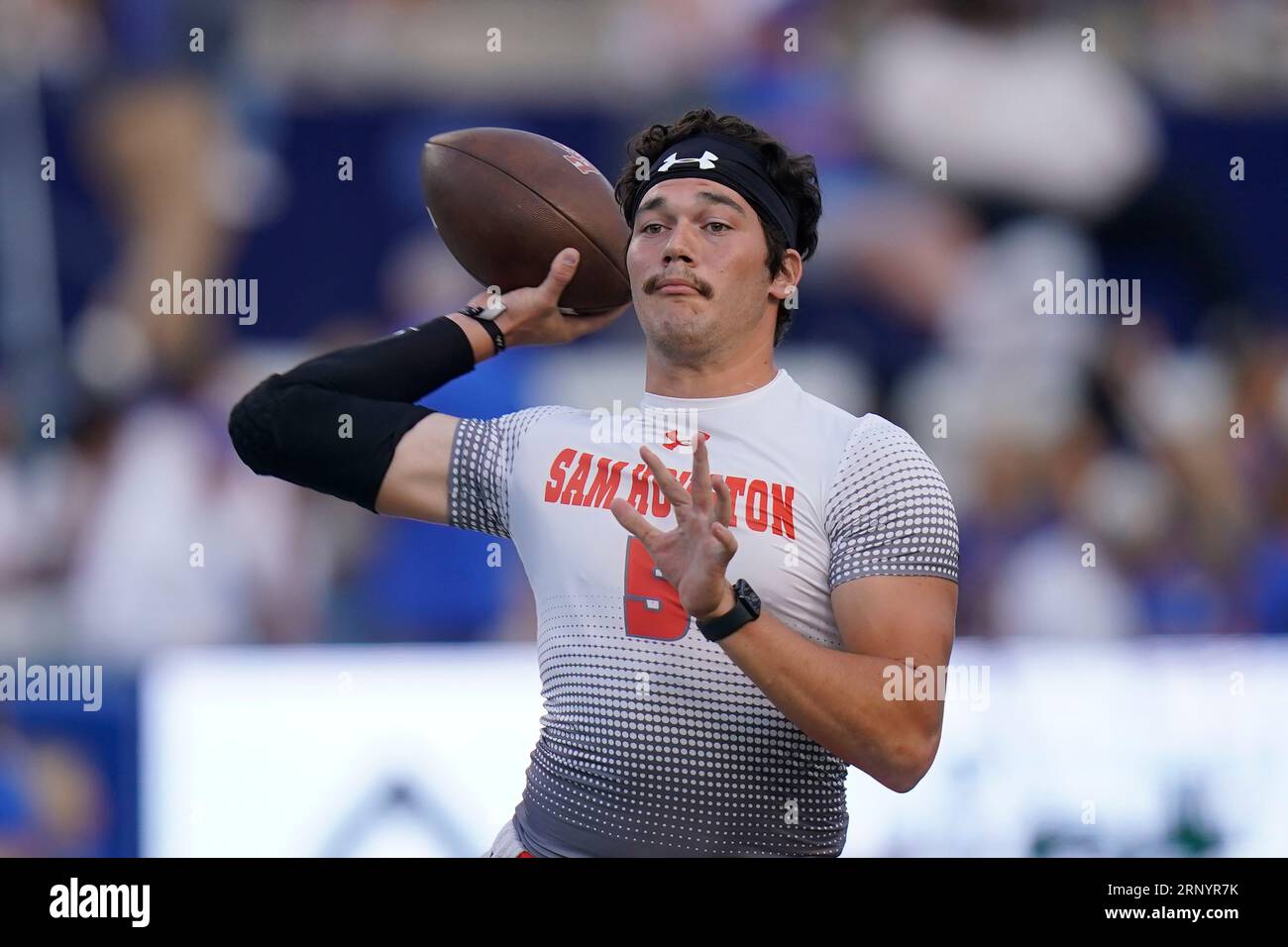 Sam Houston State quarterback Keegan Shoemaker warms up for the team's ...