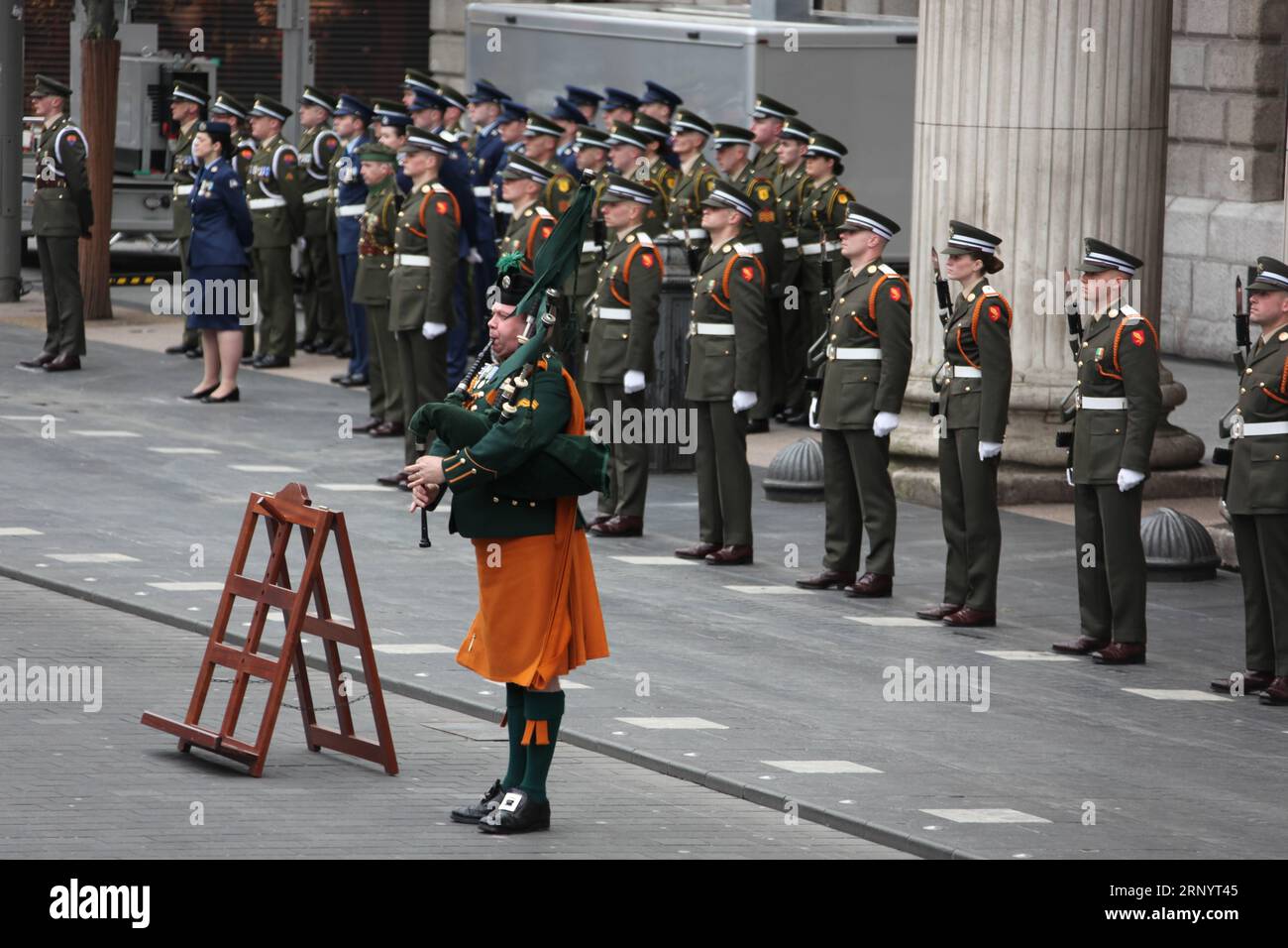 (180402) -- DUBLIN, April 2, 2018 -- A piper performs at a ceremony to ...
