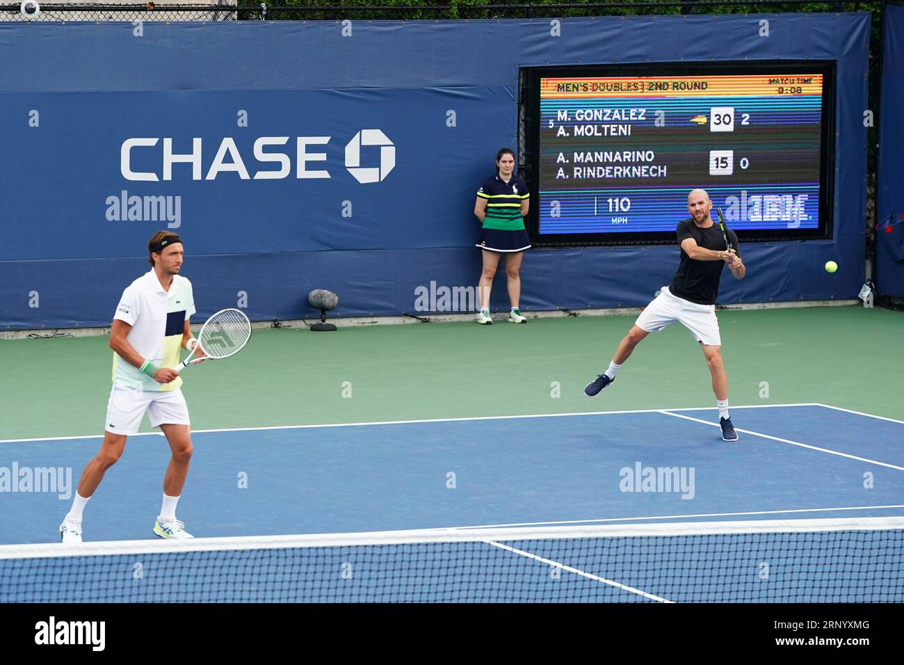 Adrian Mannarino and Arthur Rinderknech during a men's doubles match at ...