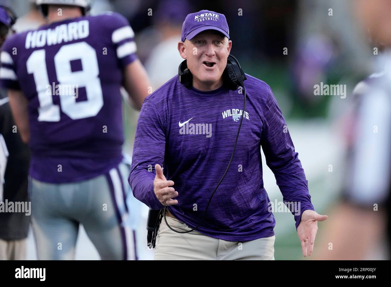 Kansas State head coach Chris Klieman celebrates after a touchdown ...