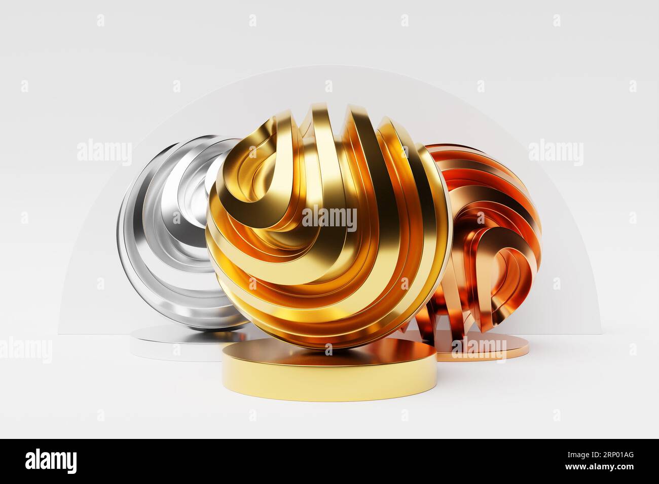 3D illustration volumetric colorful sphere layers on a white background ...