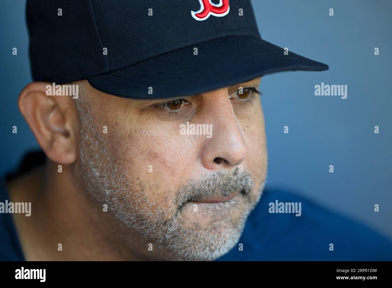 Boston Red Sox manager Alex Cora talks to the media before a baseball ...