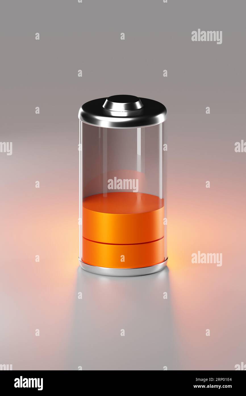 3d illustration of orange battery on gray background Stock Photo - Alamy