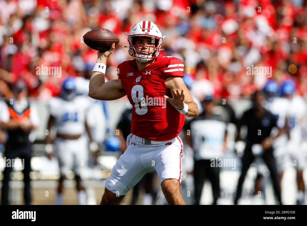 Madison, WI, USA. 2nd Sep, 2023. Wisconsin Badgers quarterback Tanner ...
