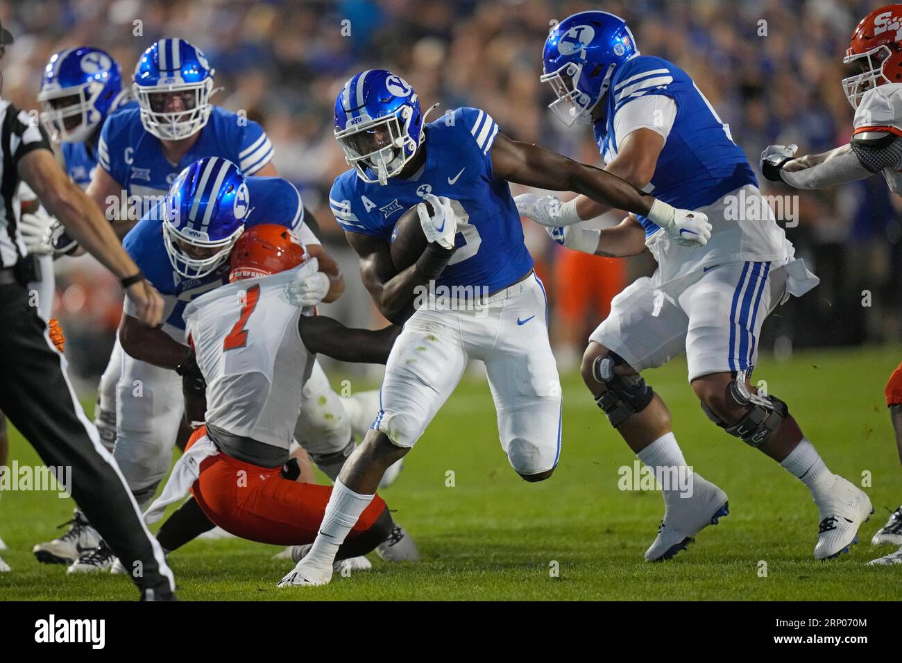 BYU running back Aidan Robbins (3) carries the ball against Sam Houston ...