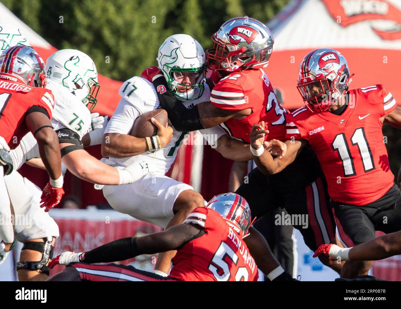 Western Kentucky linebacker Kylan Guidry (32) sacks South Florida ...