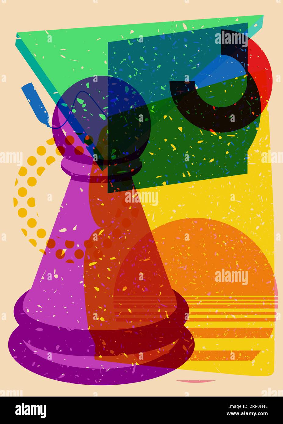 Risograph Back to School concept art with chess pawn, book, graduation ...