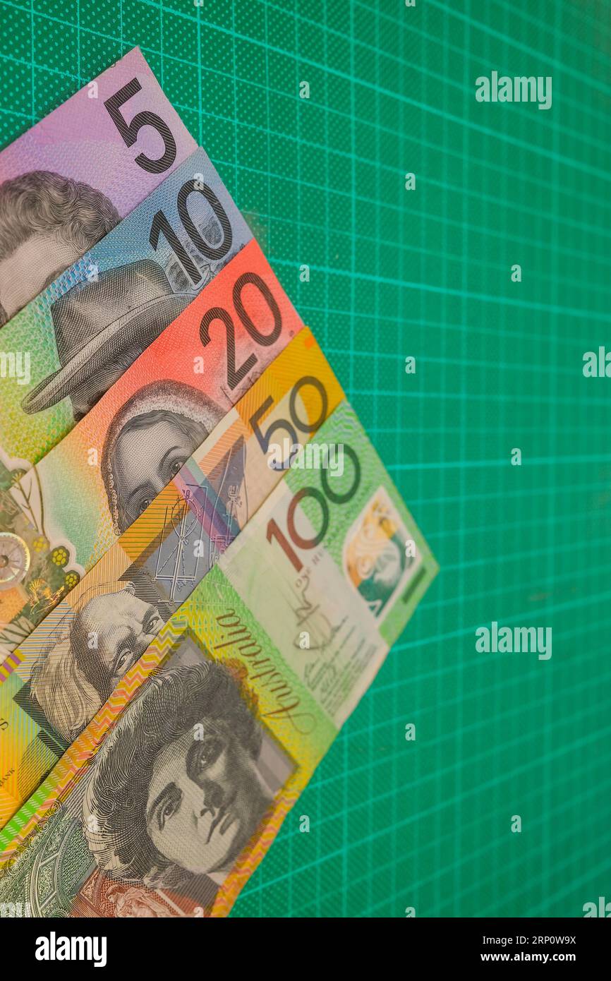 All the different Australian bank notes, concept of Australian economy ...